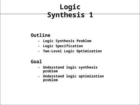ppt logic synthesis 1 outline logic synthesis problem logic