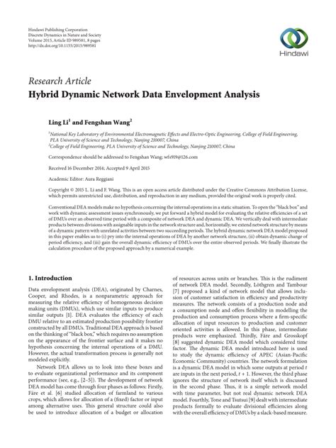 Pdf Hybrid Dynamic Network Data Envelopment Analysis