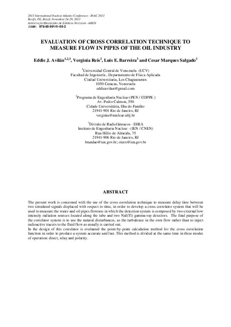 Pdf Evaluation Of Cross Correlation Technique To Measure Flow In Pipes Of The Oil Industry