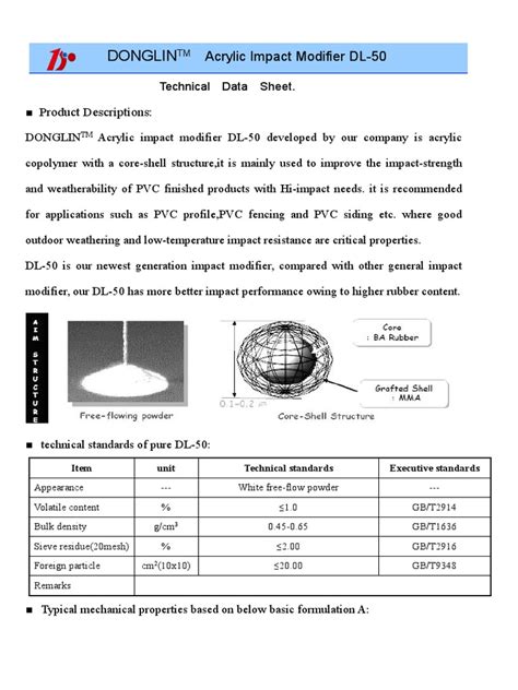 Tds Acrylic Impact Modifier Dl 50 Pdf Polyvinyl Chloride Poly Methyl Methacrylate