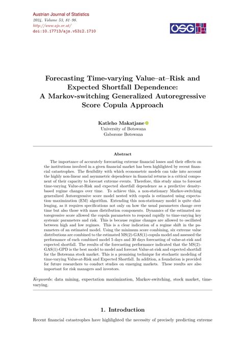 Pdf Forecasting Time Varying Value At Risk And Expected Shortfall Dependence A Markov