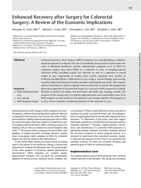 Pdf Enhanced Recovery After Surgery For Colorectal Surgery A Review