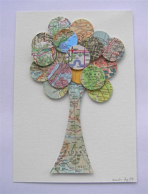 Map Tree Map Crafts Greeting Card Craft Map Art