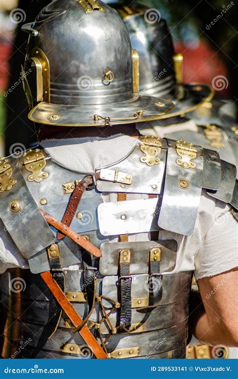 Back View Of A Roman Legionary With Helmet And Lorica Segmentata Armor Stock Image Image Of