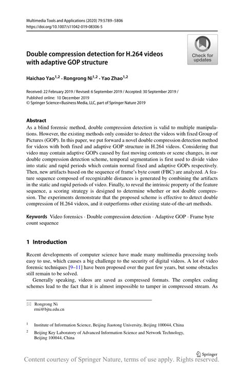 double compression detection for h 264 videos with adaptive gop