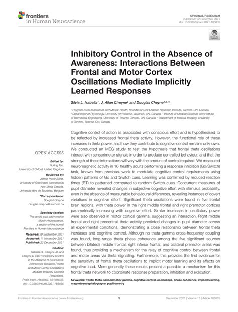 Pdf Inhibitory Control In The Absence Of Awareness Interactions