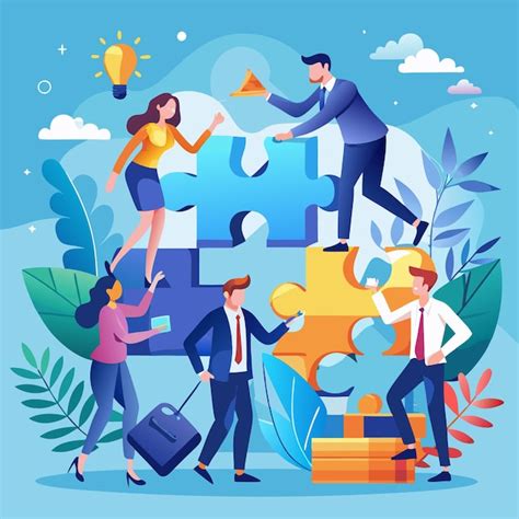 Teamwork Puzzle Collaborating To Achieve Success With Innovation Premium Ai Generated Vector