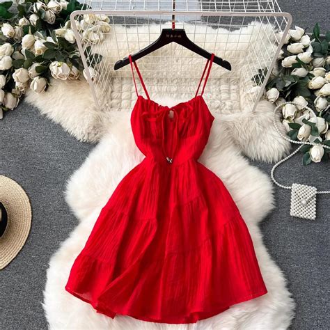 Womens Sleeveless Red Summer Cocktail Dress With Straps On Luulla