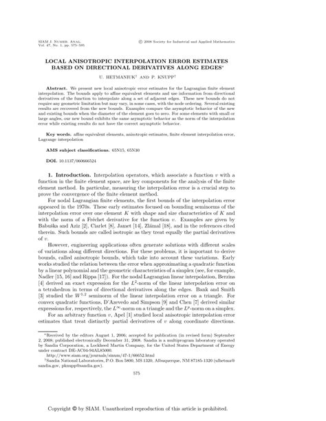 Pdf Local Anisotropic Interpolation Error Estimates Based On