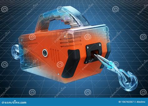 Visualization 3d Cad Model Of Portable Electric Winch Blueprint 3d Rendering Stock Image