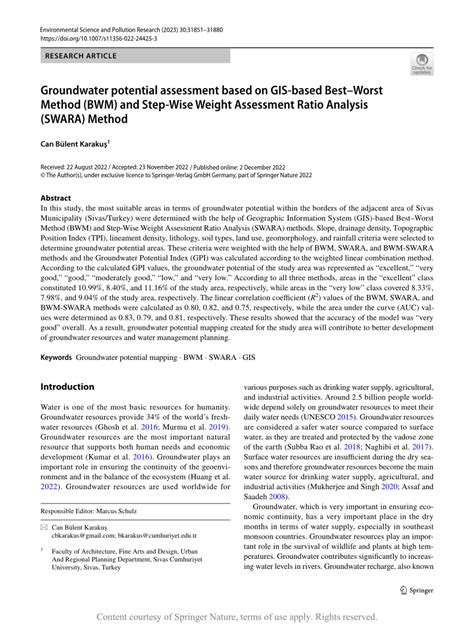 Groundwater Potential Assessment Based On Gis Based Bestworst Method