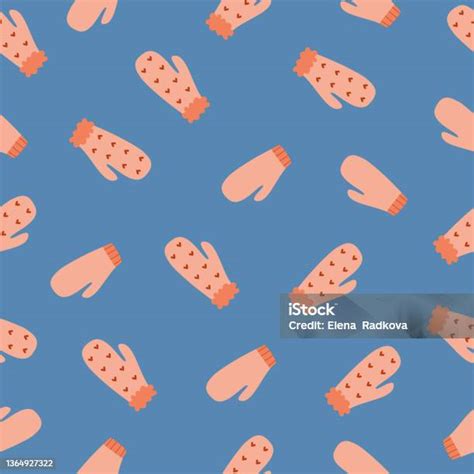 하트 손으로 그린 벡터 일러스트와 귀여운 오렌지 장갑 겨울 원활한 패턴 겨울에 대한 스톡 벡터 아트 및 기타 이미지 겨울 배경 주제 아늑한 Istock