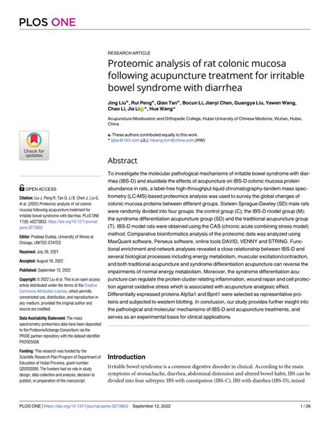 Pdf Proteomic Analysis Of Rat Colonic Mucosa Following Acupuncture