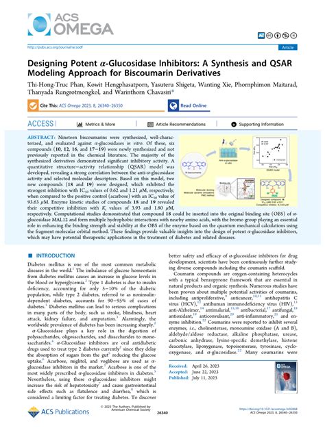 Pdf Designing Potent α Glucosidase Inhibitors A Synthesis And Qsar Modeling Approach For