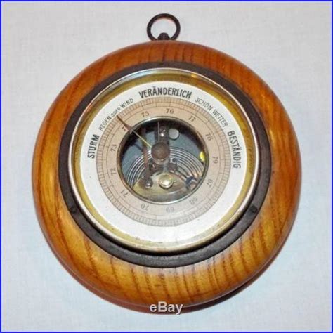 Vtg Sturm Veranderlich Bestandig German Barometer Oak Brass And Beveled Glass Barometers