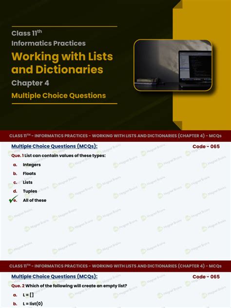 11th Chapter 4 Working With List And Dictionaries Information Practice Pdf