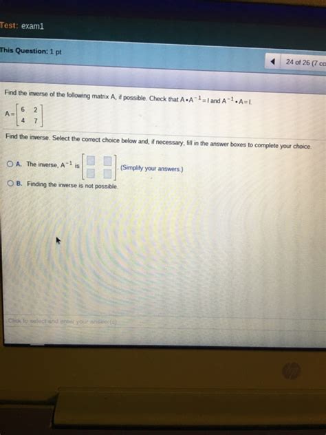 Solved Find The Inverse Of The Following Matrix A If Chegg Com