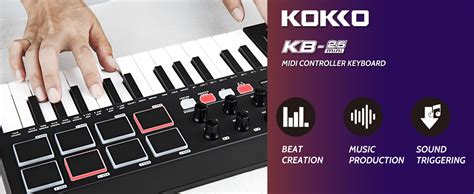 Kokko Midi Controller Keyboard Mini 25 Key With 8 Backlit Drum Pads 8 Knobs And