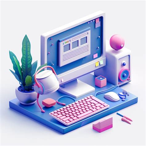 A 3d Animation Computer With A Website Isometric In The Style Of Pixar