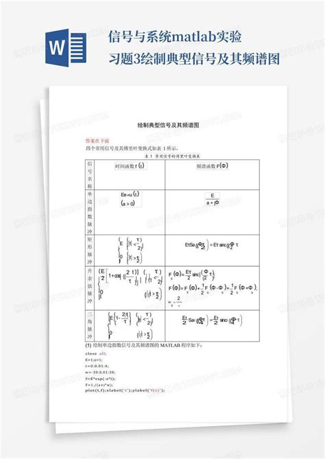 信号与系统matlab实验习题 绘制典型信号及其频谱图Word模板下载 编号qgbvrrvm 熊猫办公