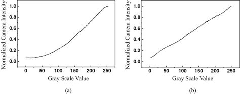 normalized camera response according to variations of gray scale value
