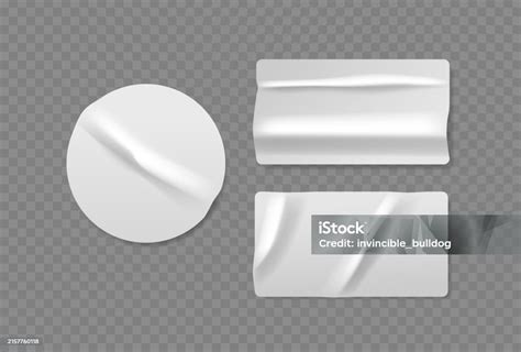 흰색 구겨진 스티커 세트 다른 모양 원형 및 직사각형 투명 배경에 고립 0명에 대한 스톡 벡터 아트 및 기타 이미지 0명 3차원 형태 가격 Istock