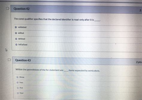 solved question 42 the const qualifier specifies that the