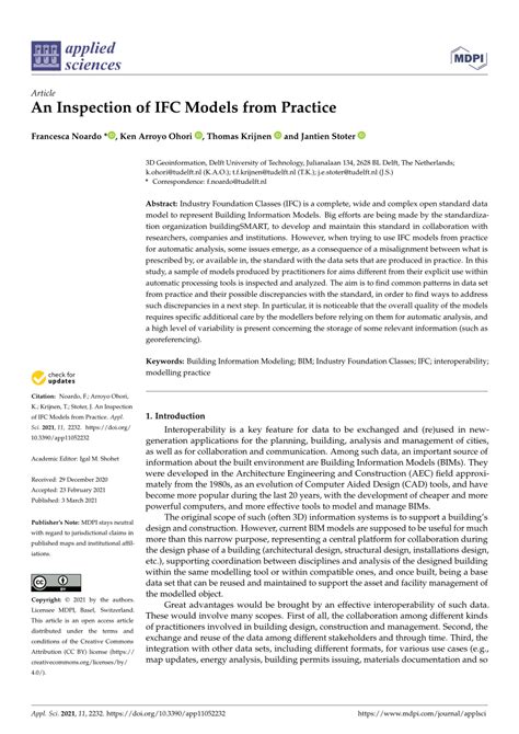 PDF An Inspection Of IFC Models From Practice