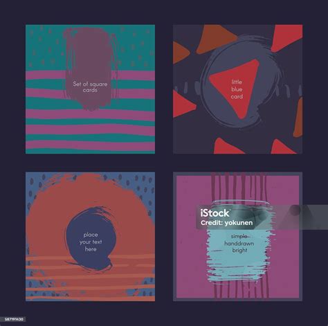 잉크로 장식 된 사각형 밝은 어두운 카드 세트 손으로 그린 0명에 대한 스톡 벡터 아트 및 기타 이미지 0명 개념 개념과 주제 Istock