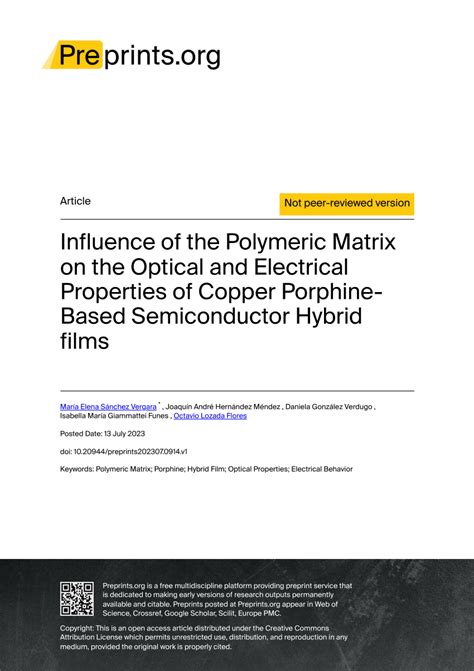 Pdf Influence Of The Polymeric Matrix On The Optical And Electrical Properties Of Copper