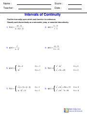 Understanding Intervals Of Continuity In Calculus Functions Course Hero