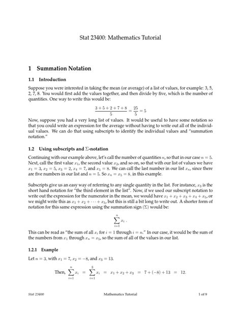 statistic summation notation pdf pdf summation mathematical