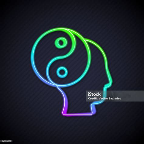 검은 배경에 고립 된 조화와 균형 아이콘의 빛나는 네온 라인 음양 기호 벡터 0명에 대한 스톡 벡터 아트 및 기타 이미지 0