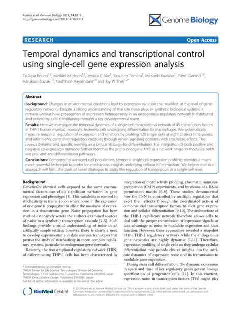 Pdf Temporal Dynamics And Transcriptional Control Using Single Cell
