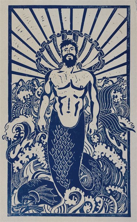 Merman Lino Print Mermaid Art Gay Art Queer Art