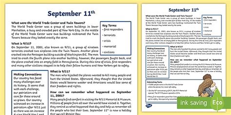 Free Fifth Grade September 11th Fact File Teacher Made
