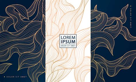 벡터 디자인 요소 라벨 프레임 청첩장 소셜 넷 스토리 포장 고급 제품 향수 비누 와인 세트 라인 황금 해초 조류 배경입니다 해초 조류에 대한 스톡 벡터 아트 및 기타 이미지