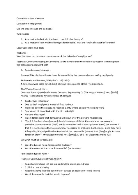 Causation In Law Lecture Causation In Law Lecture Causation In Negligence Did The Breach