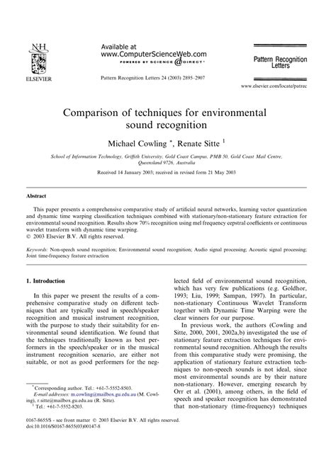 Pdf Comparison Of Techniques For Environmental Sound Recognition