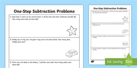 One Step Subtraction Problems Worksheet Teacher Made