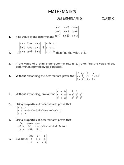 Determinants Assign Pdf Mathematics Matrix Theory