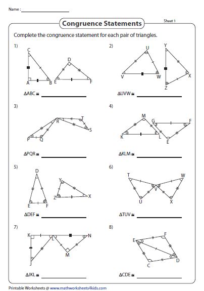 Write The Congruence Statement Triangle Worksheet Congruent