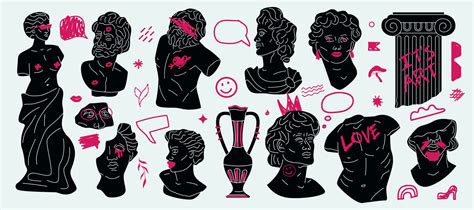 Strange Stylized Figures Of Greek Statues With Doodle Elements Punk Scratch Collage 12749651