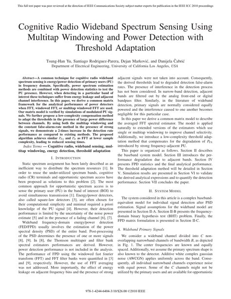 Pdf Cognitive Radio Wideband Spectrum Sensing Using Multitap