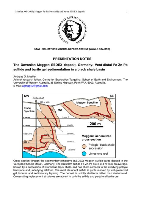 Pdf The Devonian Meggen Sedex Deposit Germany Vent Distal Fe Zn Pb Sulfide And Barite Gel