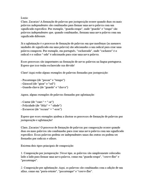 Composição De Palavras Justaposição E Aglutinação Pdf