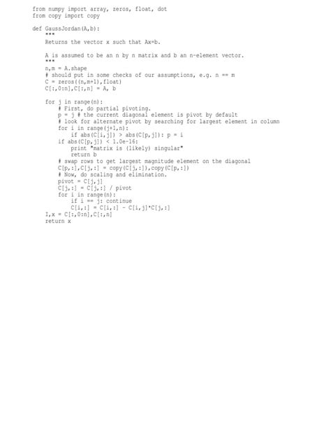 Python Code Gauss Jordan Pdf Teaching Methods And Materials