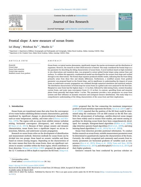 Pdf Frontal Slope A New Measure Of Ocean Fronts