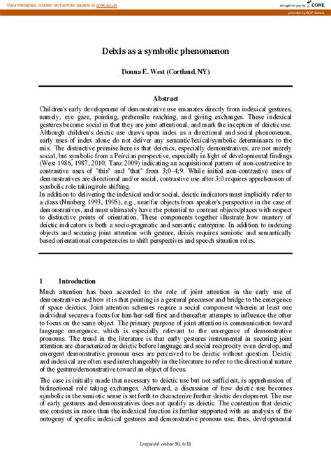 Pdf Deixis As A Symbolic Phenomenon