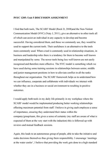 Psyc 1205 Unit 5 Df Assignment Number 12 Psyc 1205 Unit 5 Discussion